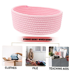 ibasenice Portable Pink Cotton Rope Woven Basket Laundry Hamper