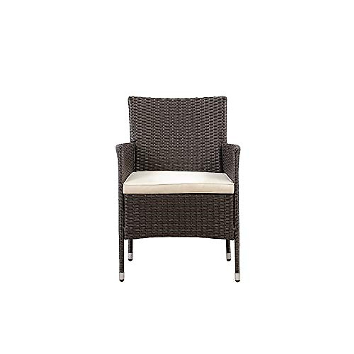 Amazon Basics Outdoor Patio Garden Faux Wicker Rattan Chair Conversation Set with Cushion - 4-Piece Set, Brown