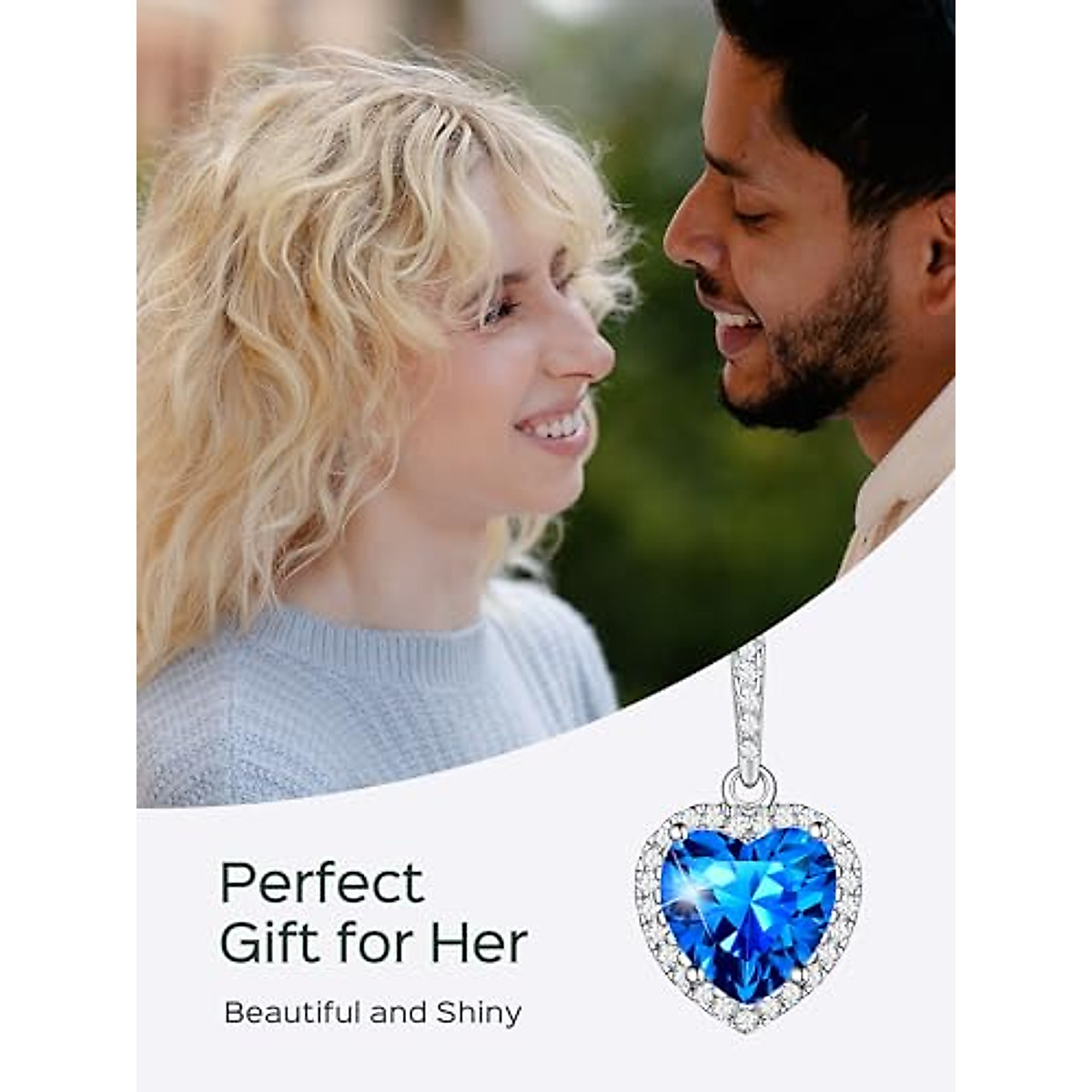 Love Heart Necklace Created March Birthstone Necklace Blue Created Aquamarine Sterling Silver Necklace