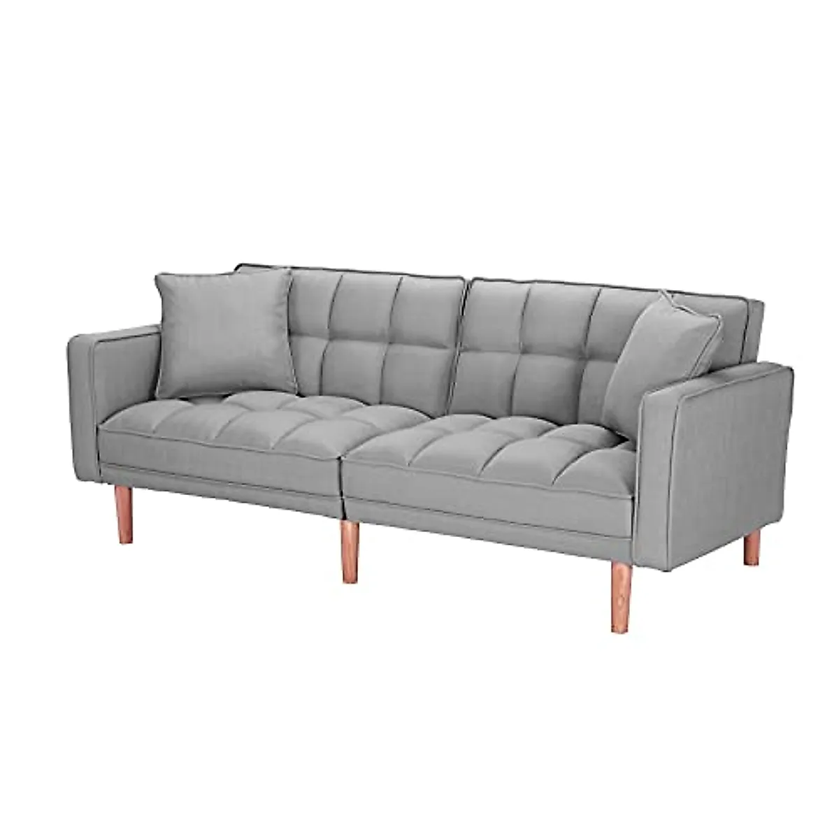 KoiHome Futon Sleeper Sofa with Adjustable Back and Two Pillows, Modern Chaise with Conical Wood Legs, Contemporary Home Furniture for Living, Bedroom,Office,Waiting Room, Polyester, Light Grey