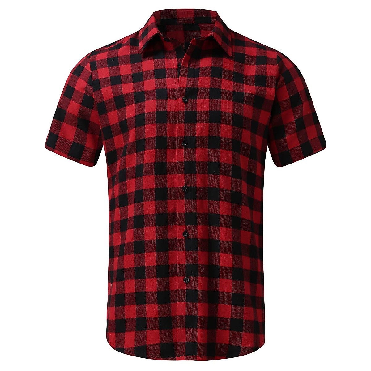 Burband Mens Fashion Short Sleeve Flannel Shirts Slim Fit Causal Button Down Plaid Designer Shirts Camisas de Hombre Red