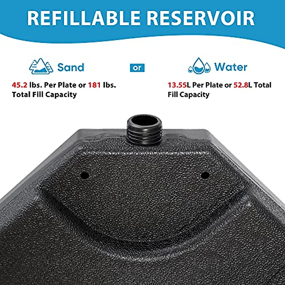 SUPER DEAL 4-Piece Heavy Duty Cantilever Offset Patio Umbrella Base, Water/Sand Filled Square Umbrella Stand 4 with Easy-to-Fill Spouts for Garden, Backyard and Poolside Black