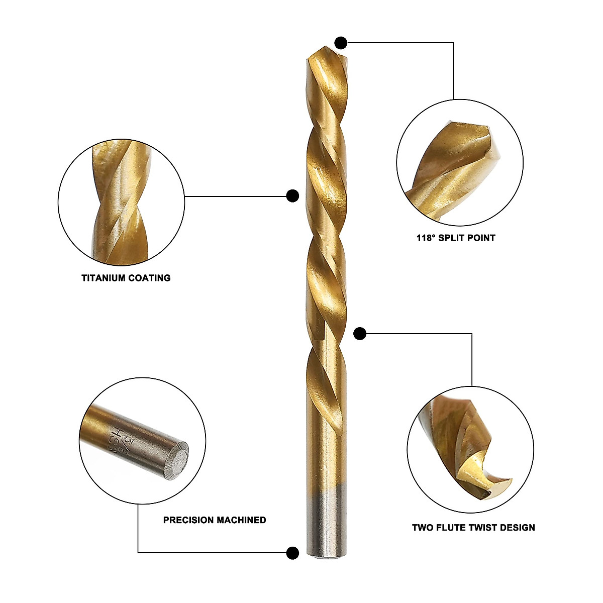 GMTOOLS 99 Pcs Drill Bit Set, 135° Tip Titanium Coated High Speed Steel, Twist Drill Bit Kit for Iron, Aluminum Alloy, Copper, Wood, Plastic, with Hard Storage 1/16"-3/8"