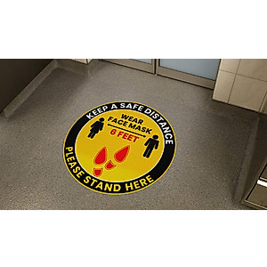 Design Skinz Social Distancing Floor Decal V1 - Pressure Sensitive Removable Anti-Slip Safety Stand Stickers 6 Feet Sign Marker for Carpet or Hard Floors -10” (Single Piece)
