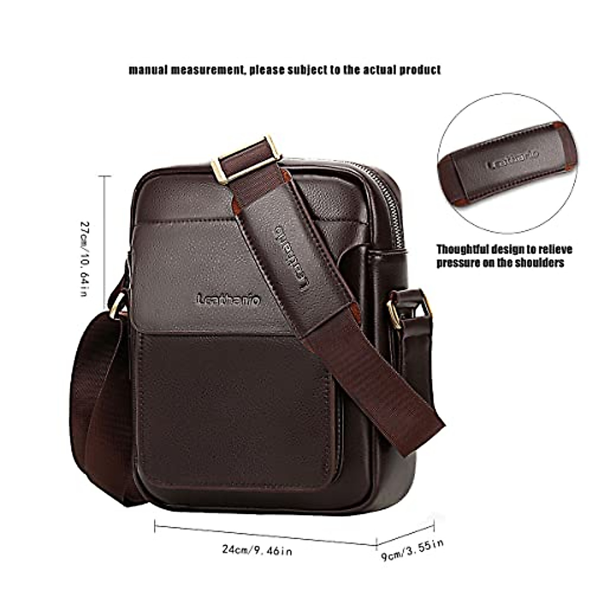 Leathario Men's Crossbody Bag Leather Shoulder bag For Men Messenger Sling Bag For Work Business Satchel Travel