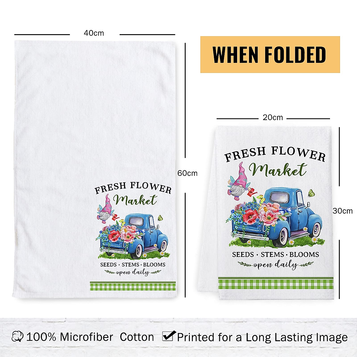 Spring Kitchen Towels, Hello Spring Blue Truck Gnomes Dish Towels Set of 4, Flowers Vase Blossoms Bike Home Sweet Home Seasonal Tea Hand Towels Dishcloths Housewarming Gifts for Home Decorations