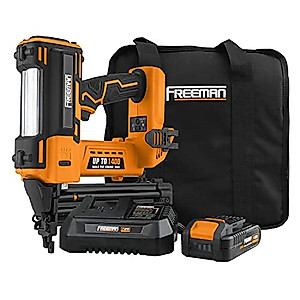 Freeman PE20VBR50 20 Volt Cordless 18-Gauge 2" Brad Nailer Kit with Lithium Ion Battery, Charger, Bag, and Nails (500 Count) – 1400 Shots per Charge