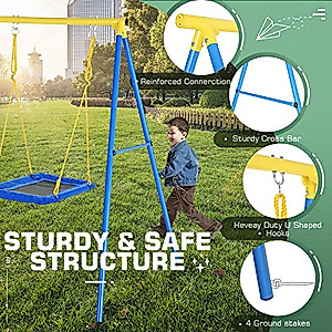Plohee 550lbs 4 in 1 Swing Sets for Backyard - Heavy-Duty Metal Playset for Kids, Waterproof with 2 Adjustable Swings Climbing Rope Swing Climbing Ladder (Yellow)