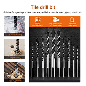 OCR 10Pcs Masonry Drill Bits Set, 1/8 to 1/2 Inch Bits for Power Drills, Professional Concrete Drill Bit Set for Tile Brick Cement Concrete Glass Plastic Cinder Block Wood
