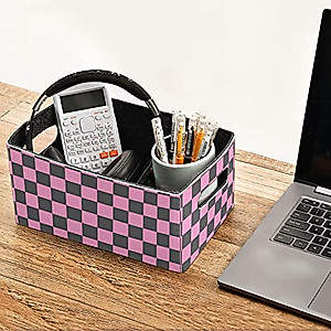 Checkerboard Pink Black Plaid Storage Basket Felt Storage Bin Collapsible Closet Baskets Decorative Baskets Organizer for Pet Supplies Magazine