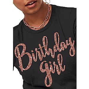 Birthday Shirts for Women - Rose Gold Girly Birthday Girl T-Shirt - Birthday Gifts for Women - Large - Black Tee(BdyGrl RG) Blk/Lrg