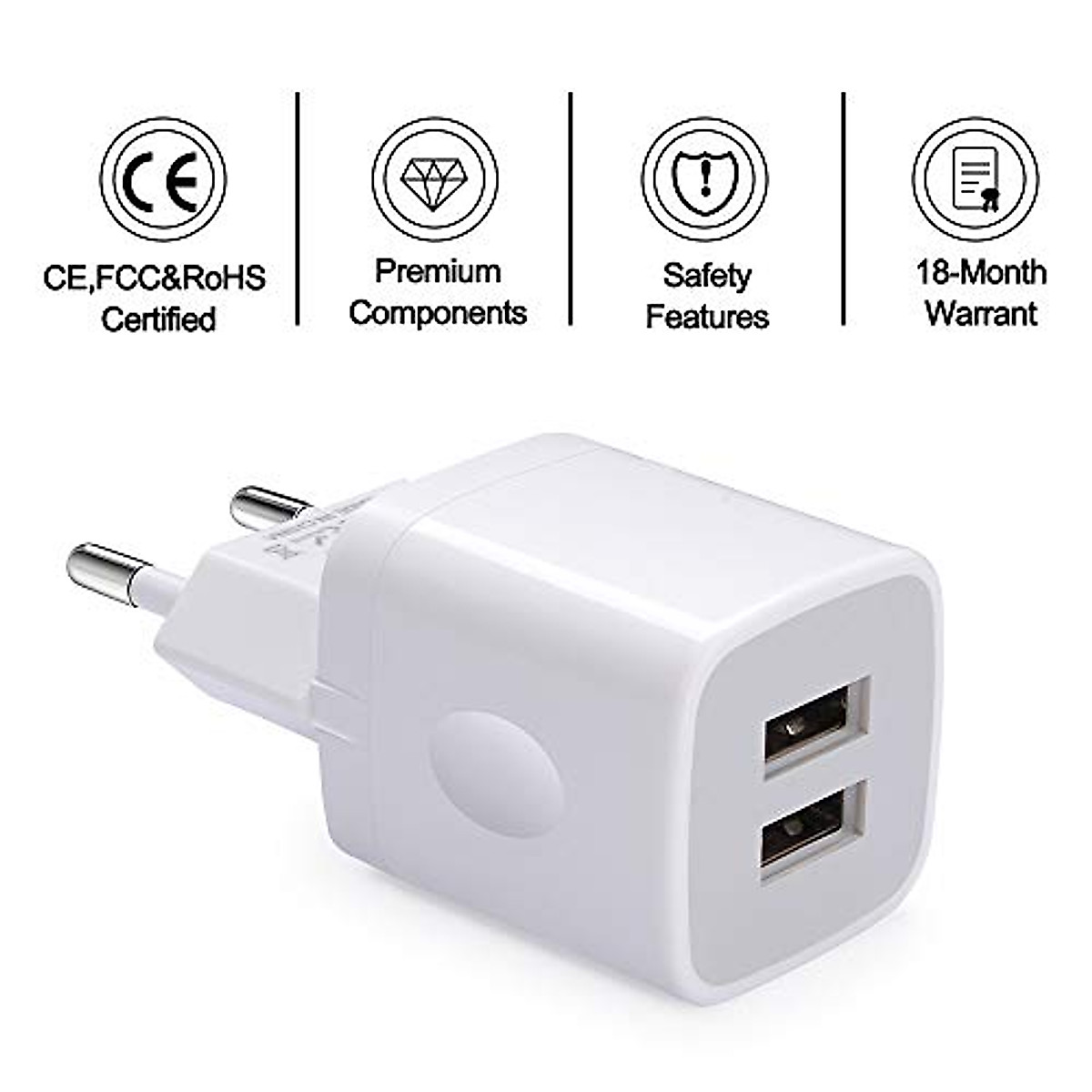 European Wall Charger, Vifigen 2-Pack USB 2.1AMP Universal Europe Charger Block Dual Port Plug Compatible for iPhone 14 13 12 11 Pro Max XS XR X SE 8 7 6 Plus, Samsung S22 S21 A13, Note 20, LG, Moto