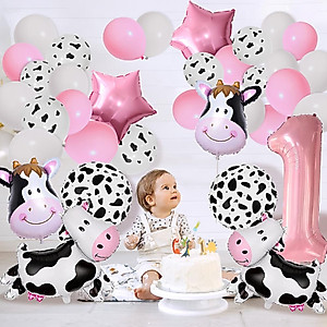 Cow Balloons, Holy Cow Im Two Birthday Decorations Girl Cow Print Balloons 2nd Birthday Party for Cow Farm Animal Theme Cowgirl First Birthday Party Supplies