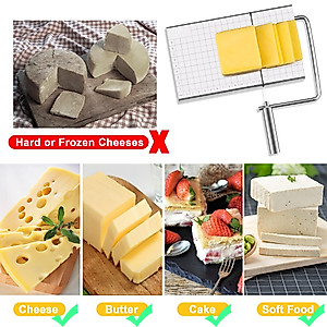 PL ZMPWLQ Cheese-Slicers with Wire, Cheese Slicer Stainless Steel with 4 Replacement Wires Cheese Cutters Accurate Size Scale,Wire Cheese Slicer for Soft Cheese, Cheese Cutter Wire Cheese Slicer
