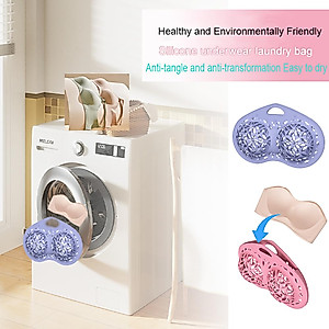 Cjeuxnr 2pcs Bra Washing Bag Silicone Mesh Underwear Laundry Bags,Bra Laundry Bag Fits A-C Cup Bras,Anti Deformation Lingerie Bag for Washer/Dryer Machines (Pink+Purple)