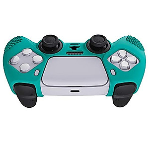 PlayVital Aqua Green 3D Studded Edition Anti-Slip Silicone Cover Skin for ps5 Controller, Soft Rubber Case for ps5 Wireless Controller with 6 White Thumb Grip Caps