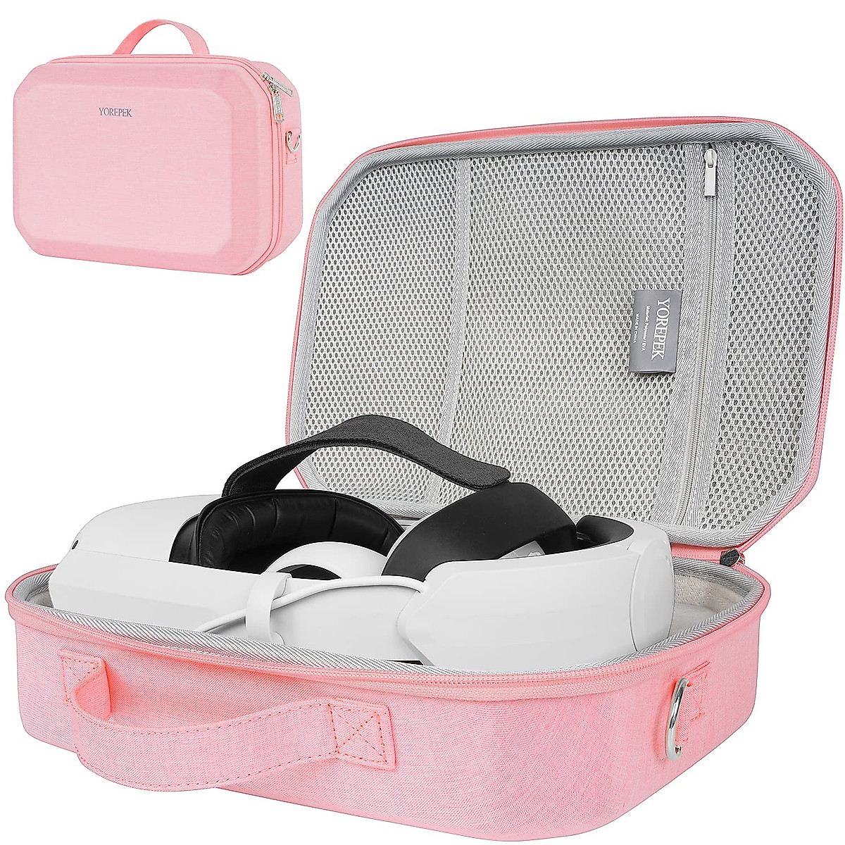 YOREPEK Cute Carrying Case Compatible with Oculus Quest 2 Headsets, Basic Elite Strap, Controllers and VR Accessories for Women, Hard Meta Carry Bag for Travel and Home Storage - Pink