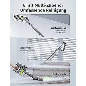 kalado Cordless Vacuum Cleaner, 26Kpa Powerful Stick Vacuum Cleaner, Portable Vacuum Cleaner with LED Display, Rechargeable Vacuum, Self-Standing, Brushless Motor, 6-in-1 Multifunctional Cleaner