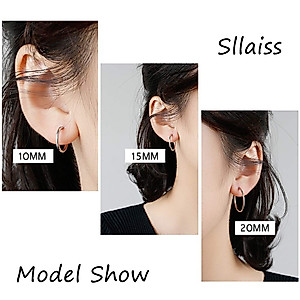 Sllaiss 3 Pairs 925 Sterling Silver Small Hoop Earrings For Women Men Round Endless Hoop Earrings Set Lightweight 10MM 15MM 20MM (Set 1：10MM 15MM 20MM)