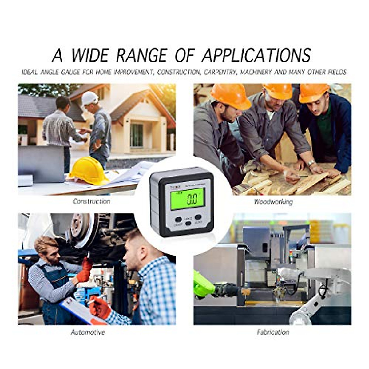 Digital Angle Finder by TickTockTools - Magnetic Mini Level and Bevel Gauge - Woodworking with Table or Miter Saw - Inclinometer - Precise Measurement Tool with LCD and Backlight - 180 Degree Rotation