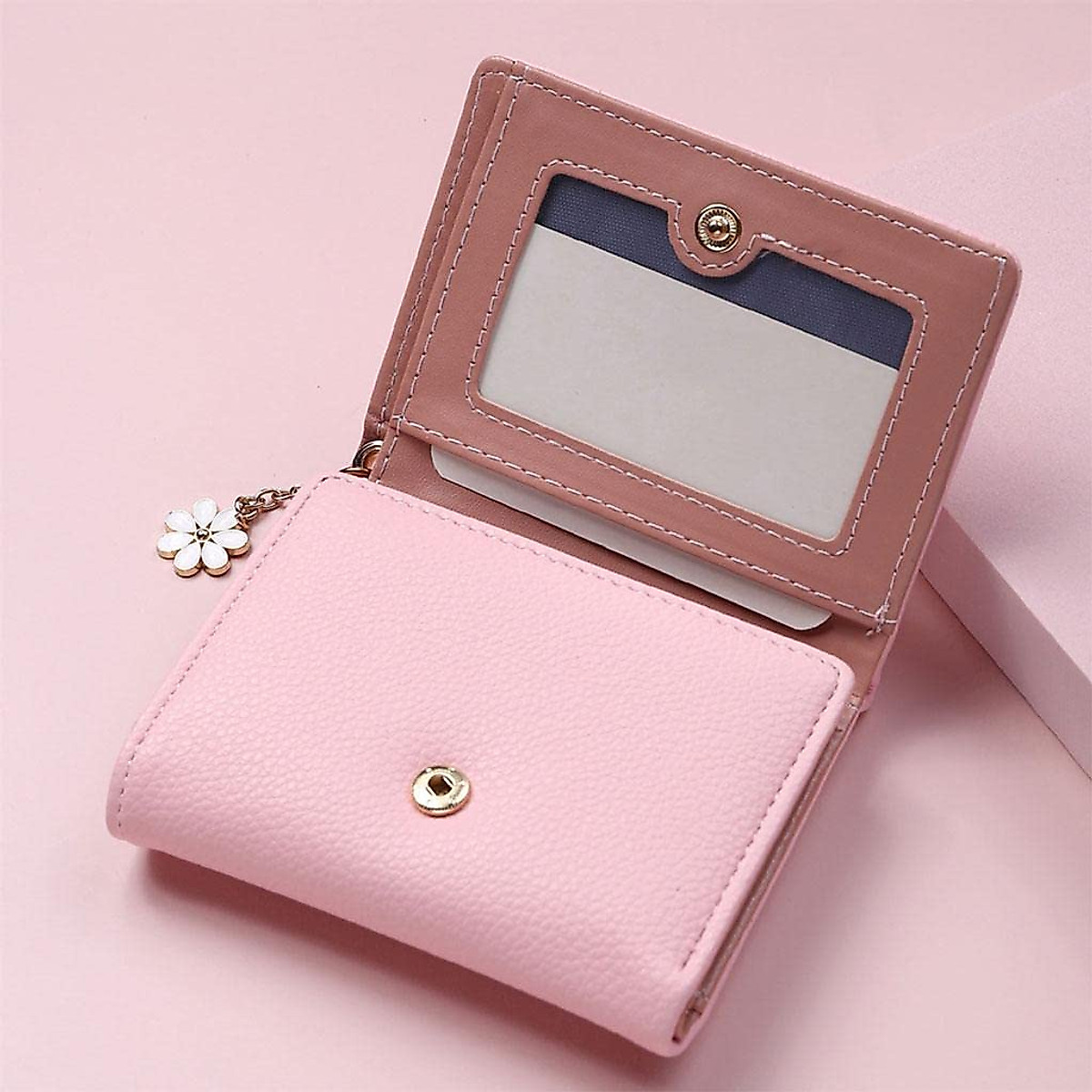 Segolike Women Wallet Mini Bifold Short Wallet with ID Window PU Leather Coin Purse Card Holder , Pink