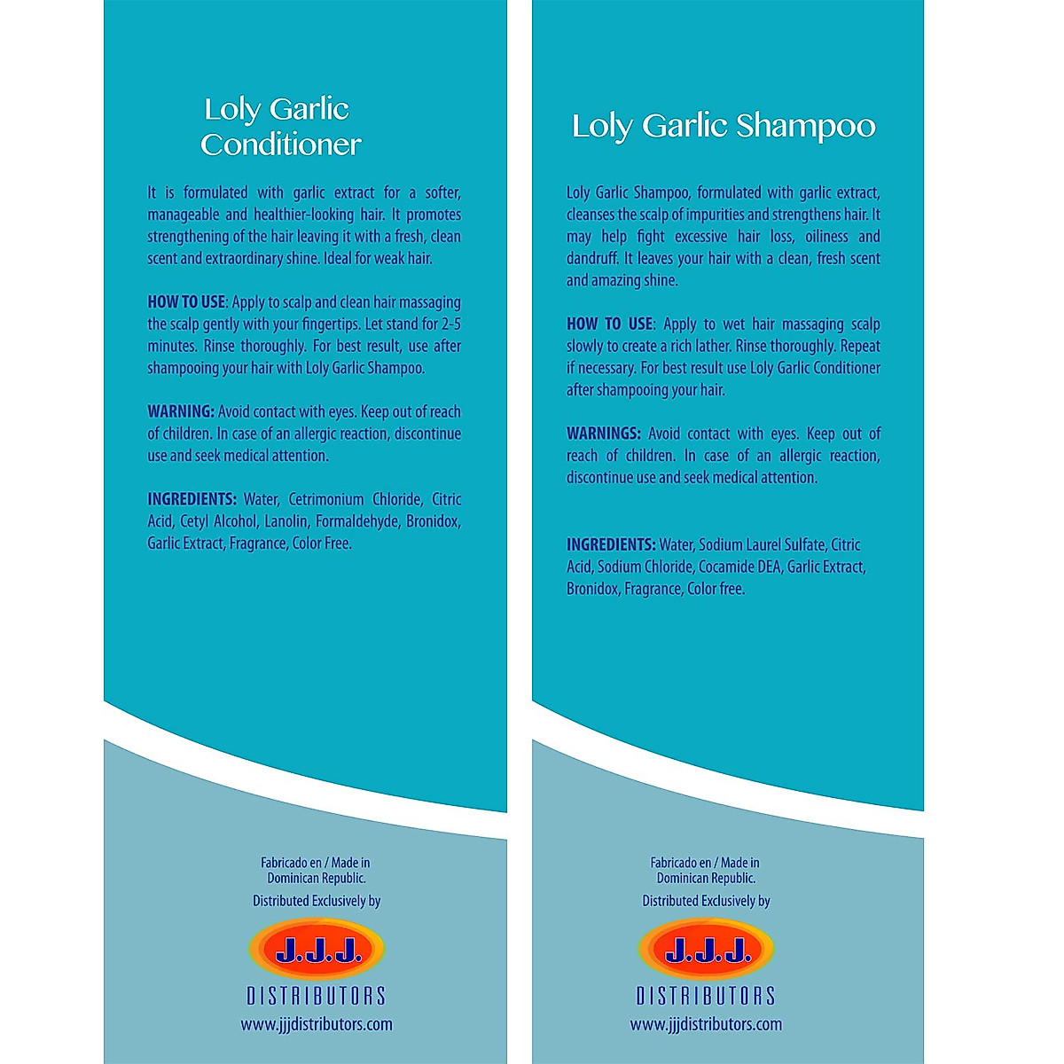 Loly Garlic Shampoo + Conditioner 16 oz Combo Unscented