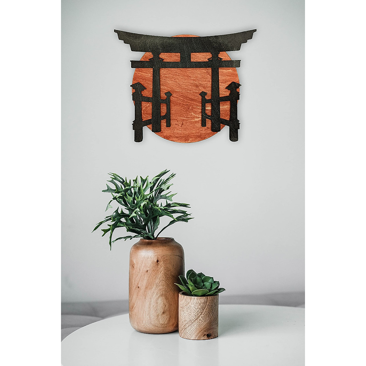 Minimalistic Torii Gate Wall Art Wooden Japanese Modern Design Home Decor Gift (Large, Rustic Red)