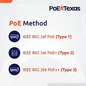 Poe Texas 60 watt PoE Injector - 802.3bt PoE++ Single Port 4-Pair Power Over Ethernet Injector - Active PoE Adapter with 55V 60W Output - 10/100/1000 Gigabit Data - Mode A/B Wall Mount Plug & Play