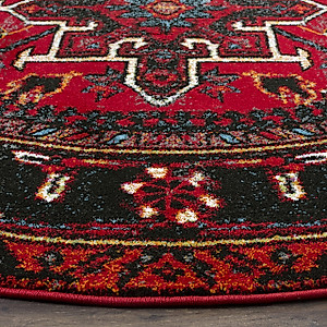 SAFAVIEH Vintage Hamadan Collection 8' Round Red/Multi VTH211A Traditional Oriental Living Room Dining Bedroom Foyer Area Rug
