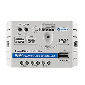EPEVER Solar Charge Controller 5A 12V LS0512EU with USB Port 5VDC/1.2A Output PWM Regulator LED Indicator for Off Grid Solar Panel Battery Charging System (LS0512EU)