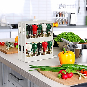 Senhuok Rotating Spice Rack Plastic Seasoning Spice Jar Rack Storage 2 Tier Pull Out Kitchen Cabinet Organiser Slide Salt Bottle Box Holder Shelf Counter Spice Stand Multi-Function Pantry Door Storage