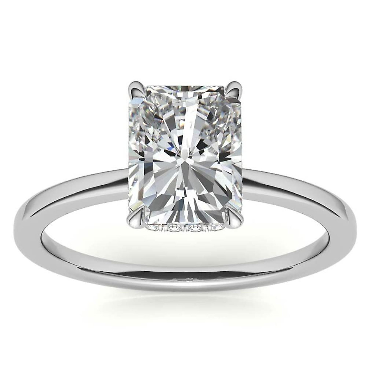 Solitaire Moissanite Engagement Ring Set, 2 CT Radiant Cut Moissanite Bridal Wedding Ring Set for Women, Anniversary / Propose Gifts Her, VVS1 Colorless, 10K 14K 18K Solid Gold, 925 Silver (925 Silver (White Gold Plated))