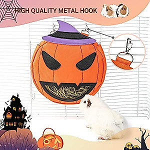 JanYoo Rabbit Hay Feeder Halloween Guinea Pig Accessories Hay Bag Hanging Rack for Small Animal Chinchilla(Pumpkin)