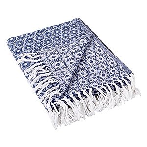 DII Rustic Farmhouse Throw Blanket with Decorative Tassels, Use for Chair, Couch, Bed, Picnic, Camping, Beach, & Just Staying Cozy at Home, 50x60, Nautical Blue