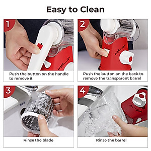 X Home Rotary Cheese Grater for Kitchen, Shredder with 3 Interchangeable Blades, Rotary Grater with Handle and Strong Suction Base, for Vegetables, Fruit, Nuts, Easy to Use and Clean, Red