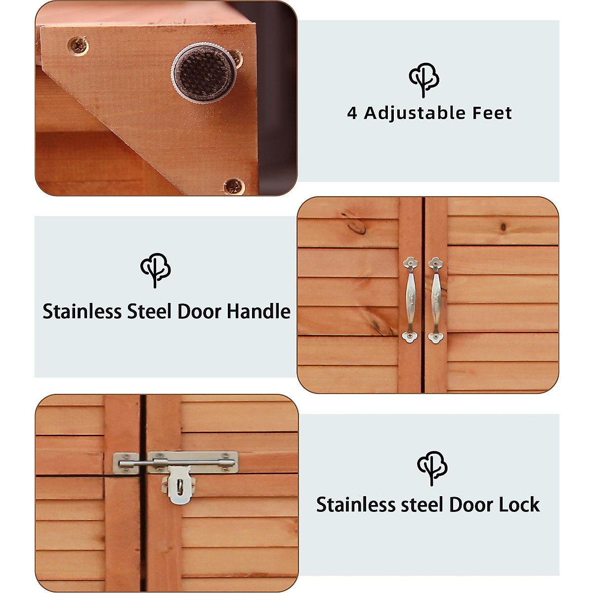 YTGLEN Outdoor Storage Cabinet, Wood Garden Shed, Pool Storage Shed with Lockable Door, Waterproof Roof and 2 Removable Shelves, Vertical Outside Storage Shed for Patio, Backyard and Lawn