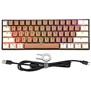 Garsentx 61 Keys Mechanical Gaming Keyboard with Mixing RGB Light, Tea Brown Patchwork Color USB C Ergonomic Keyboard Compatible with Win 2000/ME/XP/Vista/7/OS/8/10(Black Shaft)