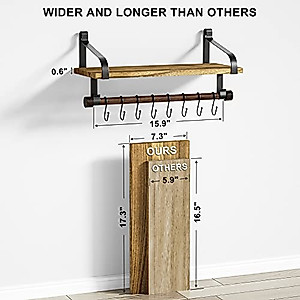 Love-KANKEI Floating Shelf Wall Shelf for Storage Rustic Wood Kitchen Spice Rack with Towel Bar and 8 Removable Hooks for Organize Cooking Utensils or Mugs Carbonized Black