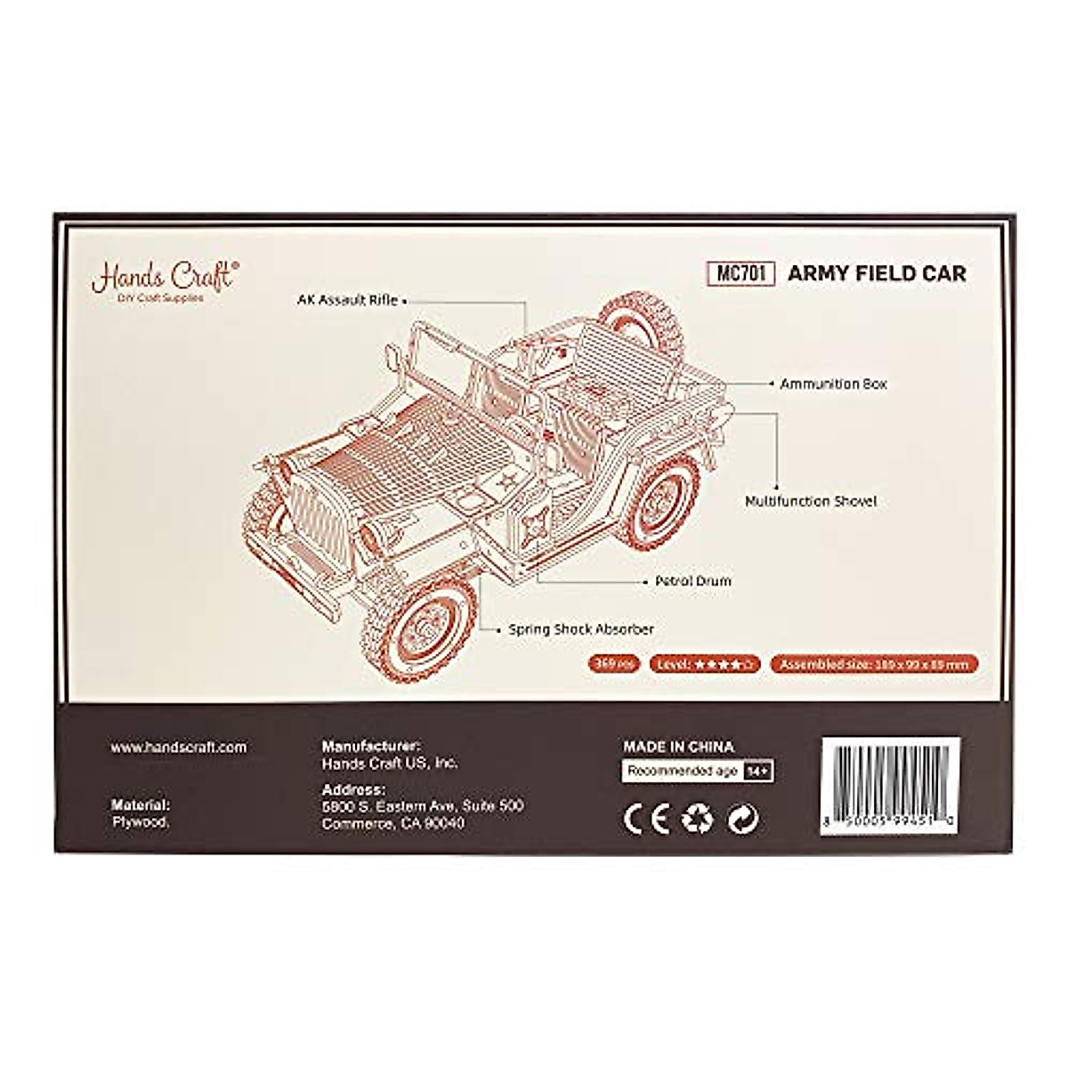 Hands Craft DIY 3D Wooden Puzzle – Army Truck Vehicle Laser Cut Assembly 1:18 Scale Model Building Kit Brain Teaser Educational STEM Toy Adults and Teens to Build Safe and Non-Toxic Wood MC701X