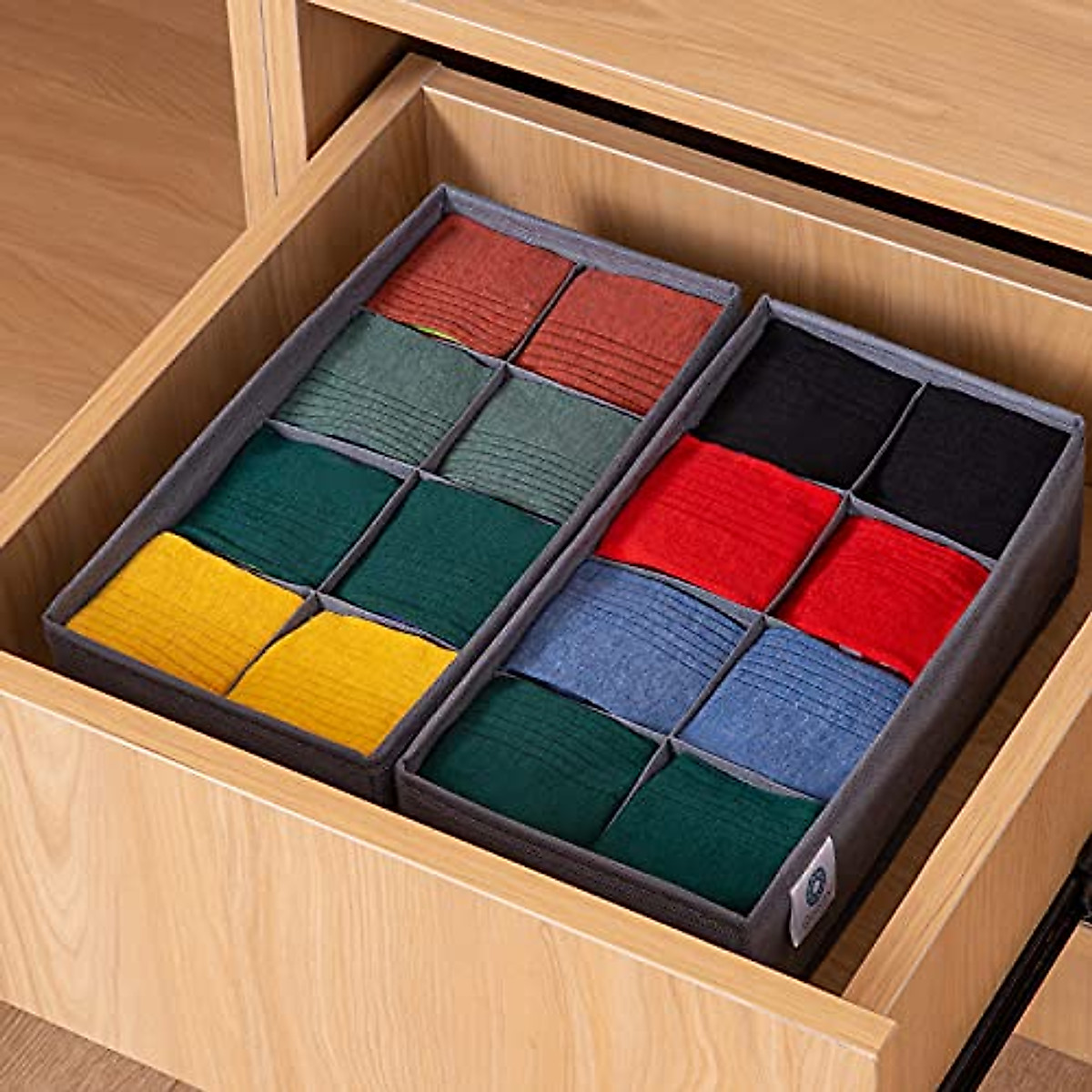 Qozary 3 Pack Sock Underwear Drawer Organizer Dividers, Non-Woven Fabric Collapsible Cabinet Closet Storage Boxes for Clothes, Socks, Lingerie, Underwear, Tie, Belt, Baby, Bedroom (Gray, 8 Cells)