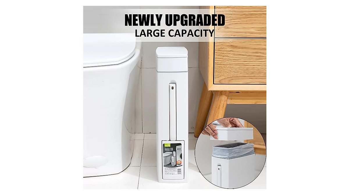 Small Bathroom Trash Can with Toilet Brush - Space Saver & Odor Control