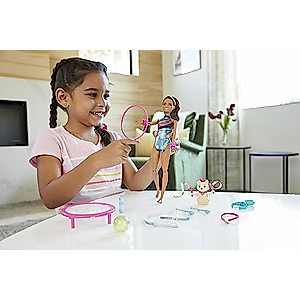 Barbie Gymnast Playset, Spin 'N Twirl Teresa Doll Flips & Spins Hoops, Pet Has Bouncing Trampoline & Waves Ribbons, Themed Accessories (Amazon Exclusive)