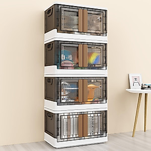 BROVIEW V6S 8.4Gal Plastic Storage Bins with Lids and Wheels, 4Pack Collapsible Storage Boxes, Trunk Organizers, Closet Organizers and Storage, Stackable Storage Containers with Doors for Office Dorm