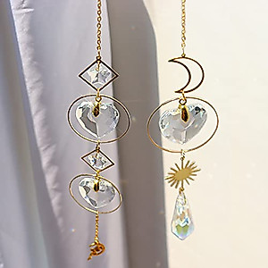 WEISIPU Crystal Hanging Decorations - 2 Pcs Heart-Shaped Rainbow Crystal Suncatcher Hanging Prism Ornament Pendant for Home Garden Car Decor
