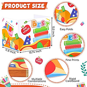 48 Pack Privacy Boards for Students Classroom Shields Cardboard Desk Dividers Trifold Test Privacy Folders Desk Partition Panel with Motivational Messages for Home School Supplies (Stylish Style)