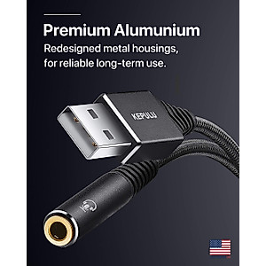 Long Nylon Braided USB Aux Adapter, 4ft/1.2m USB to Audio Jack, Smart Chip, 99.99% 4N OFC, TRRS External Sound Card for PC, Headphone Jack, 4-Pole Microphone, PS5 PS4 and More -Kepulu Pro Audio Line