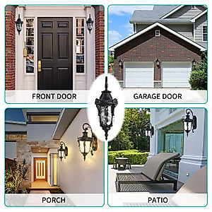 LONEDRUID Outdoor Wall Light Fixtures Black 20.47" H Exterior Wall Lantern Waterproof Sconce Porch Lights Wall Mount with Hammered Glass Shade for House