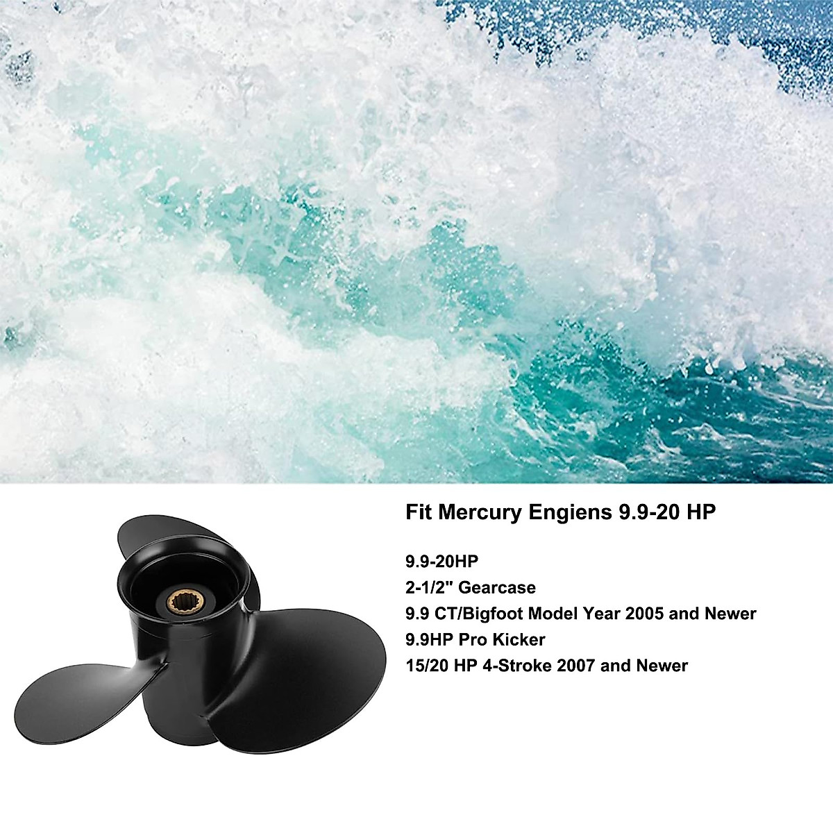 Qiclear 9.25 x 9 &10&11 | 14 Spline Tooth Upgrade Aluminum Outboard Propeller fit Mercury Engines 9.9/15/20HP Tohatsu Engine 9.9HP 15HP 18HP, RH (9.25x10)