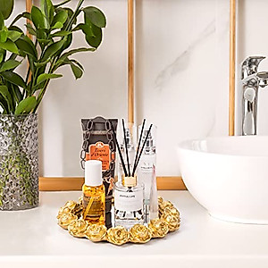 Greenual Perfume Tray Decorative Tray Gold Mirror Tray Jewelry Trinket Tray Gold Rose Resin Tray Organizer Bathroom Vanity Tray for Dresser, Perfume Organizer, Elegant Makeup Tray
