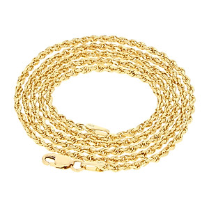 Nuragold 10k Yellow Gold 2mm Rope Chain Pendant Necklace, Womens Mens Jewelry 16" 18" 20" 22" 24"